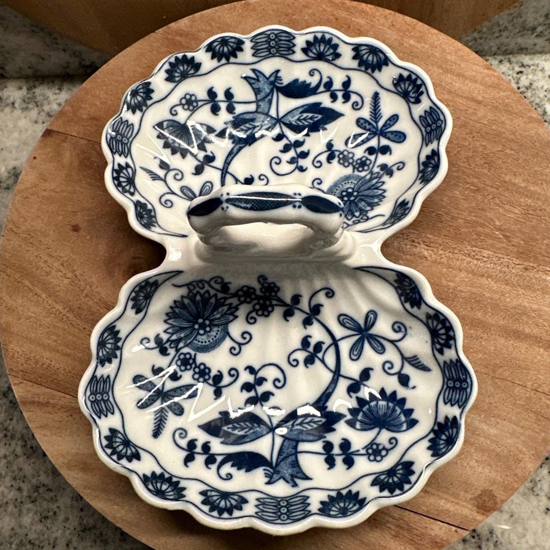 Vienna Woods Fine China Double Clamshell Porcelain Candy Dish “blue ...