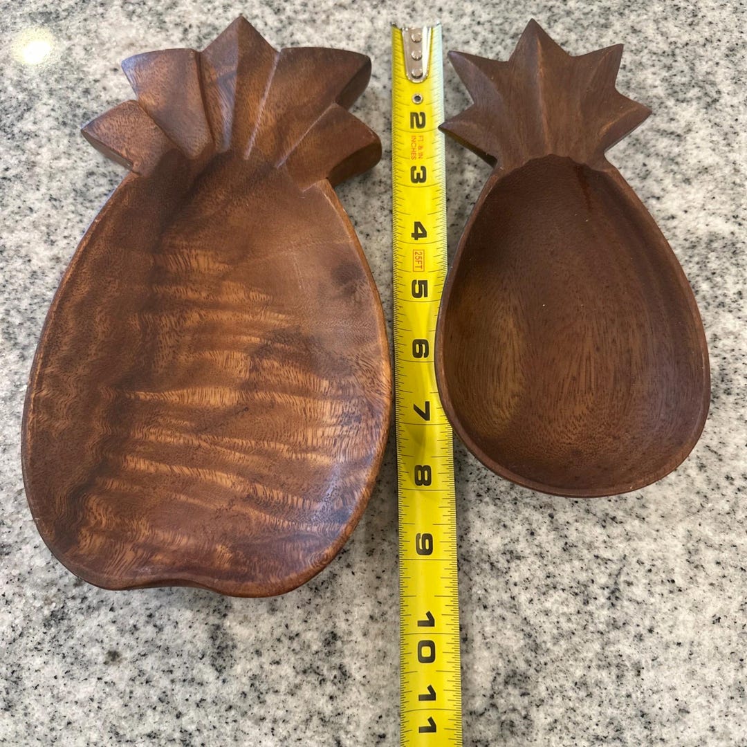 Vintage Monkey Pod Wood Pineapple Bowl 9.5” & 8”dish Hawaii Tiki Lot of ...