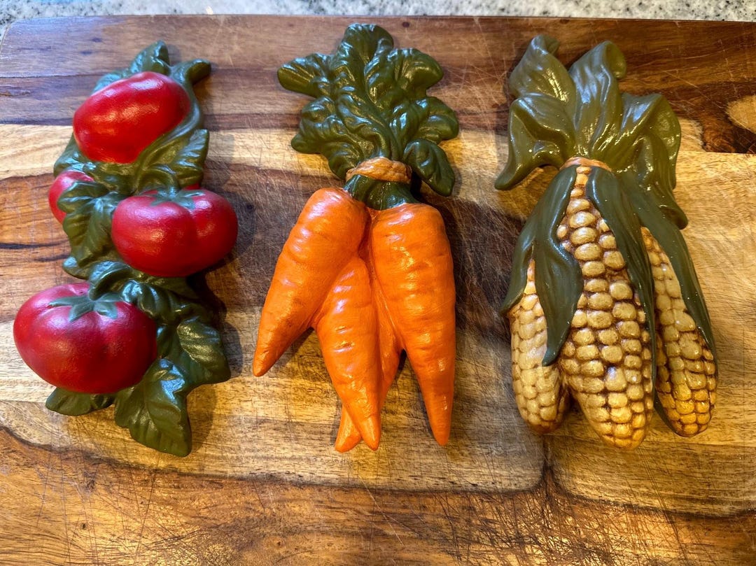 3 Pc Vtg Carrots,corn and Tomatoes 7 Chalkware Vegetables Kitchen Art ...