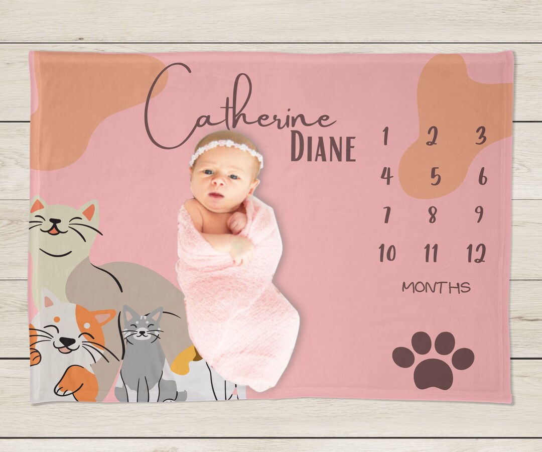 Cats Milestone Blanket, Gift for Christmas, Baby Shower, Animal ...