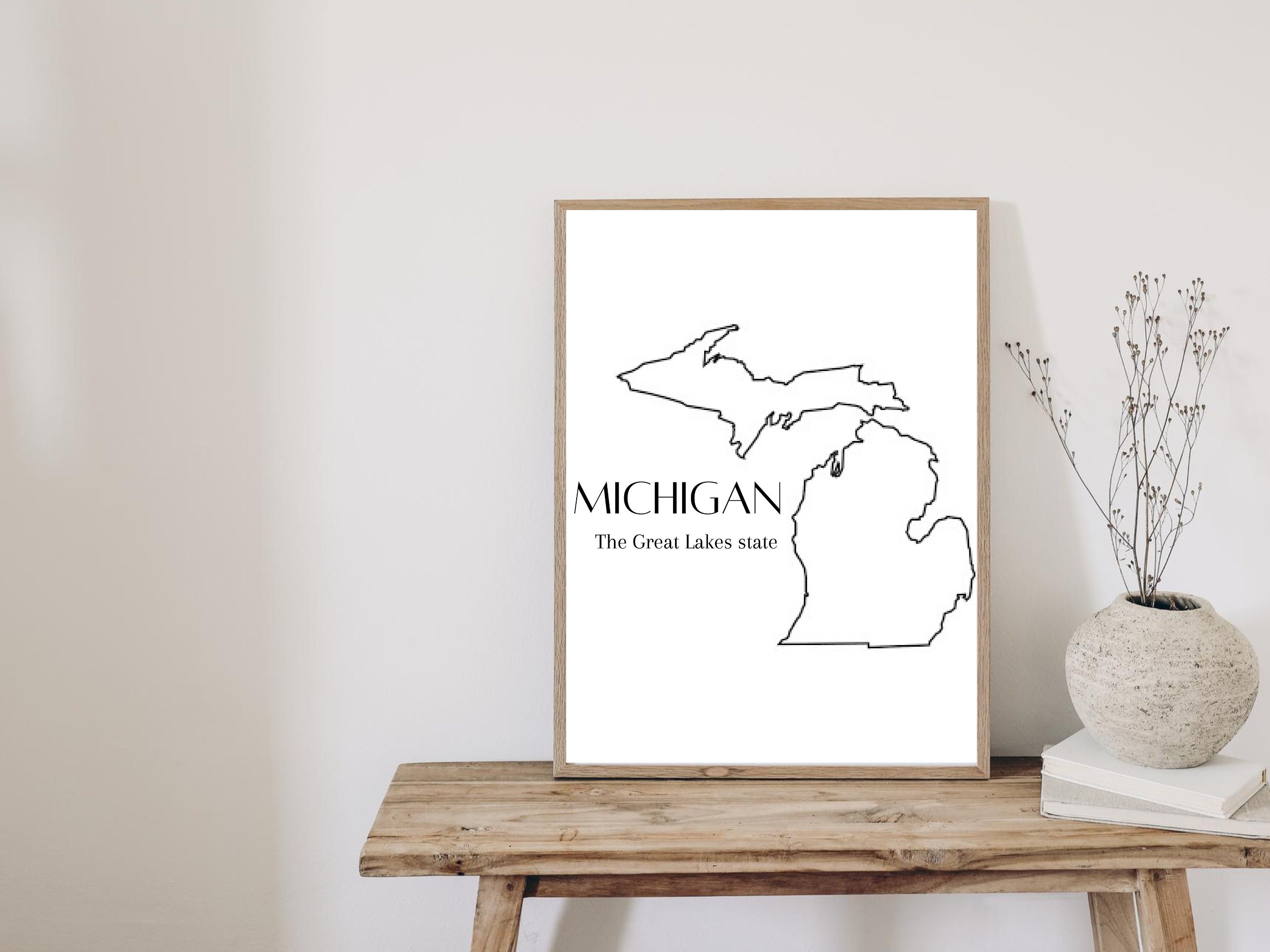 Digital Michigan Wall Art, Great Lakes Digital Print, Minimalist Wall ...