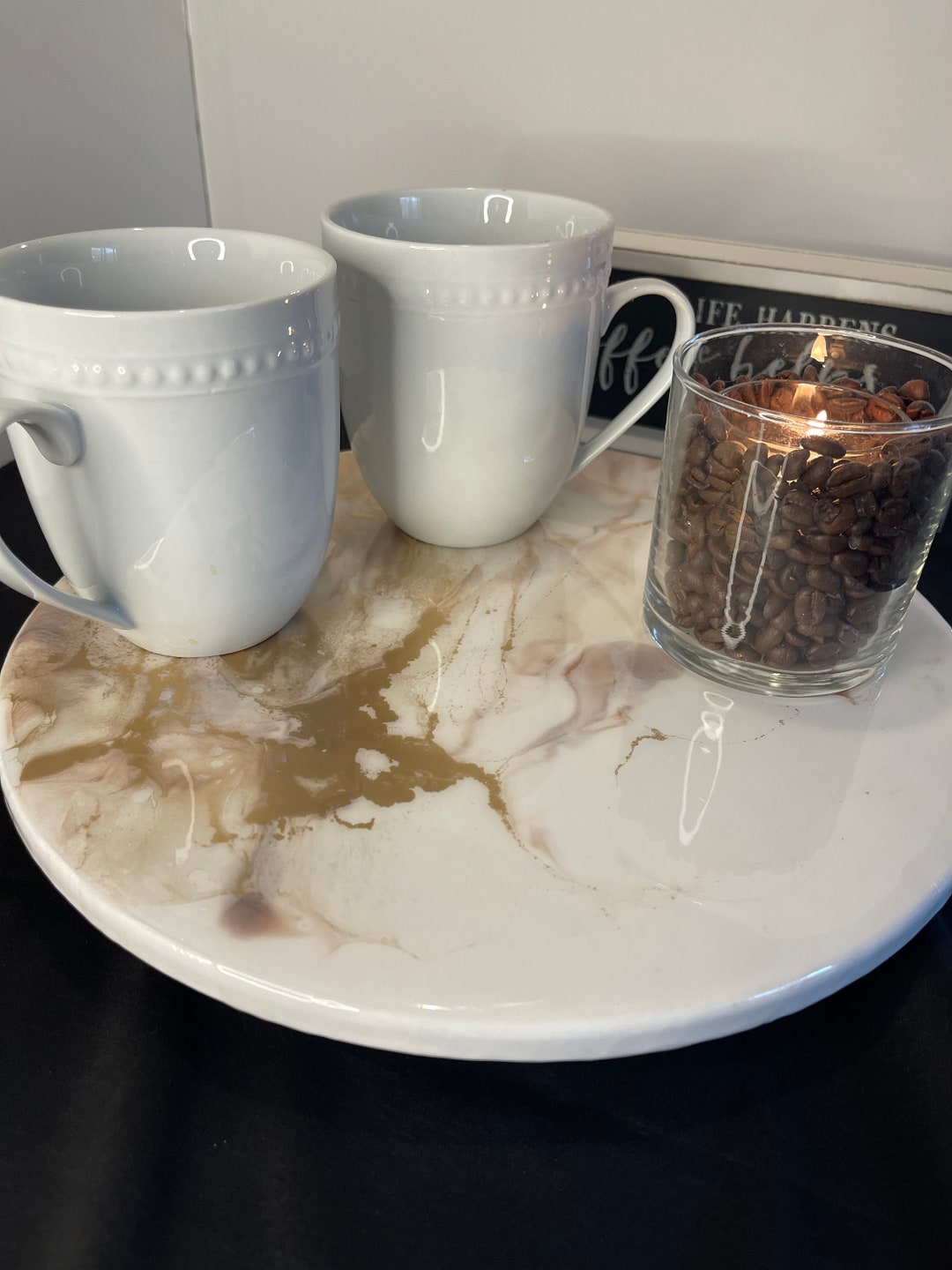 12 Inch Lazy Susan Large Turntable White and Gold Lazy Susan Decorative ...