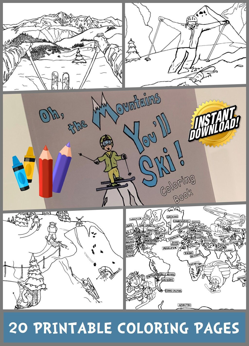 Ski Coloring Pages From Oh the Mountains You'll Ski! by Dr. Chutes 20 ...