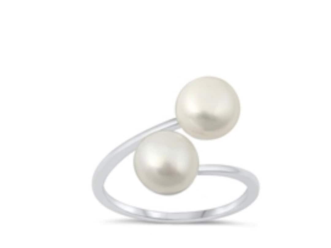 Womens Pearl Ring, Two Pearl Ring in Sterling Silver, Fresh Water Pearl ...