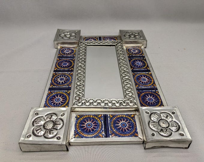 Punched Tin Mirror Mixed Talavera Tile Mexican Folk Art Mirror 13.25 X ...