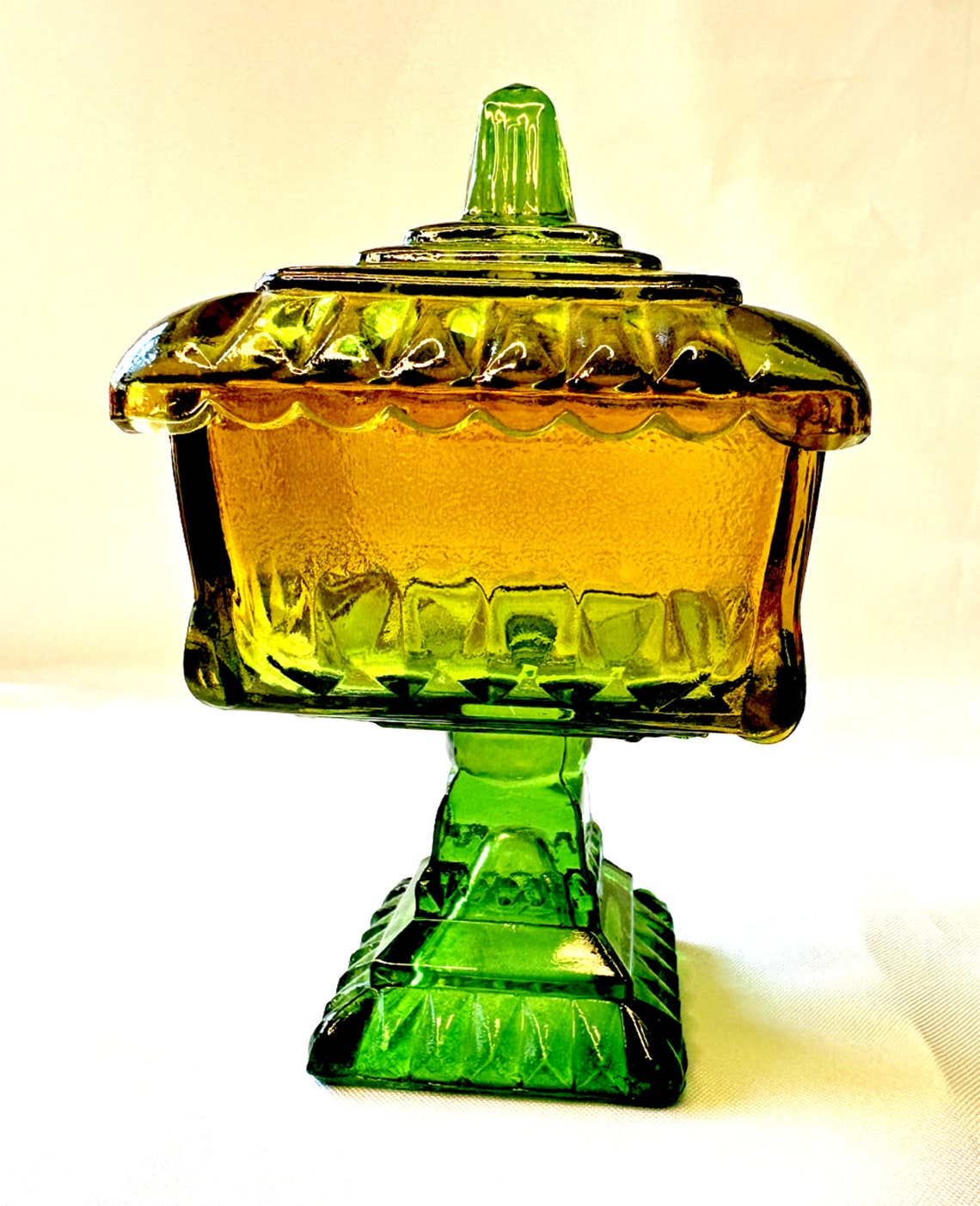 Vintage Green Jeanette Glass Square Candy Dish With Lid - Etsy