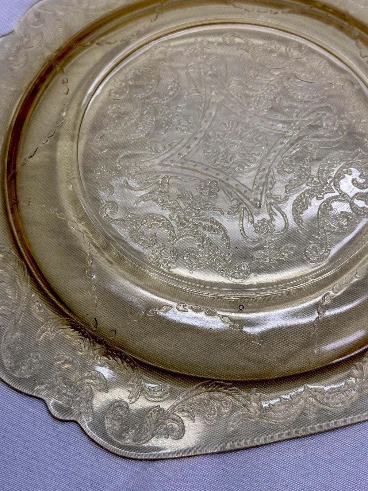 Federal Depression Glass, Madrid Amber Yellow 9 Iinch Diameter Square ...
