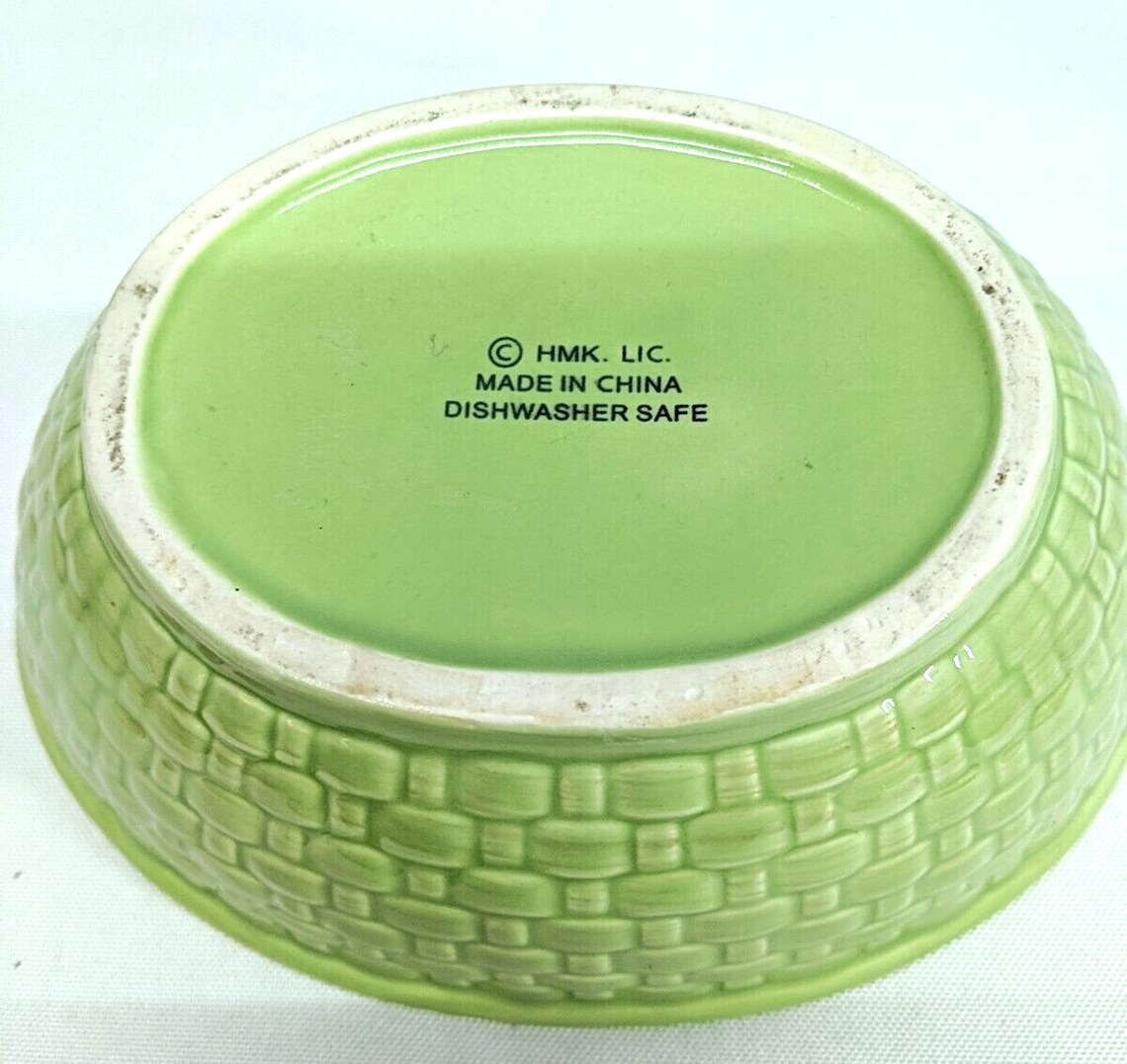 Hallmark Easter Bunny Holiday Dish Green Rabbit Candy Dish Basket Weave ...