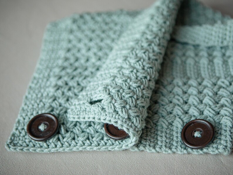 Misted Sage // Coffee Bean Cowl // Three Button Scarf // Neck Warmer // Knit, Crochet, Handmade ...