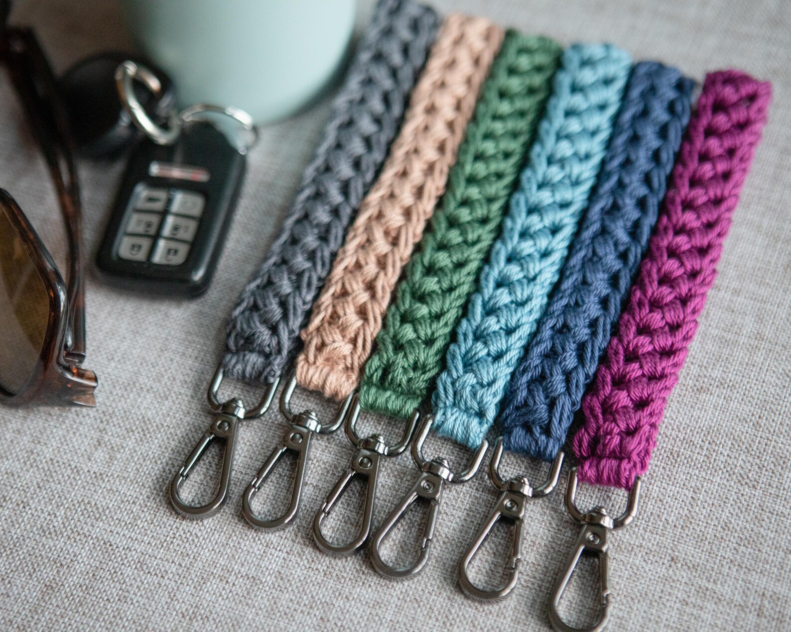 Braided Keychain Wristlet, Modern Crochet Wristlet, Handmade - Etsy