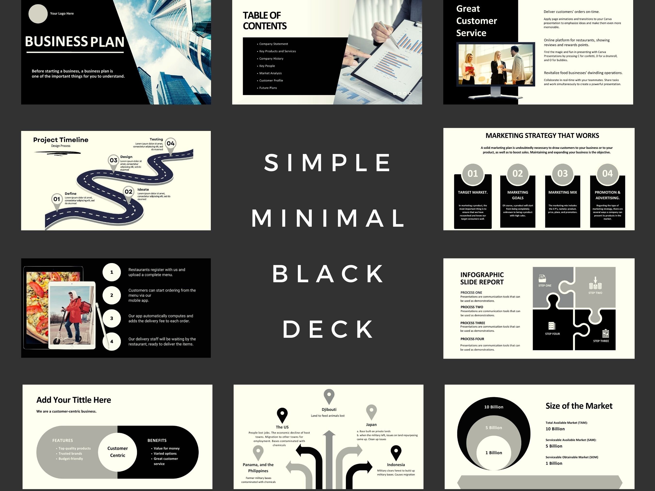 Black Minimal Modern Clean Business Powerpoint Template - Etsy