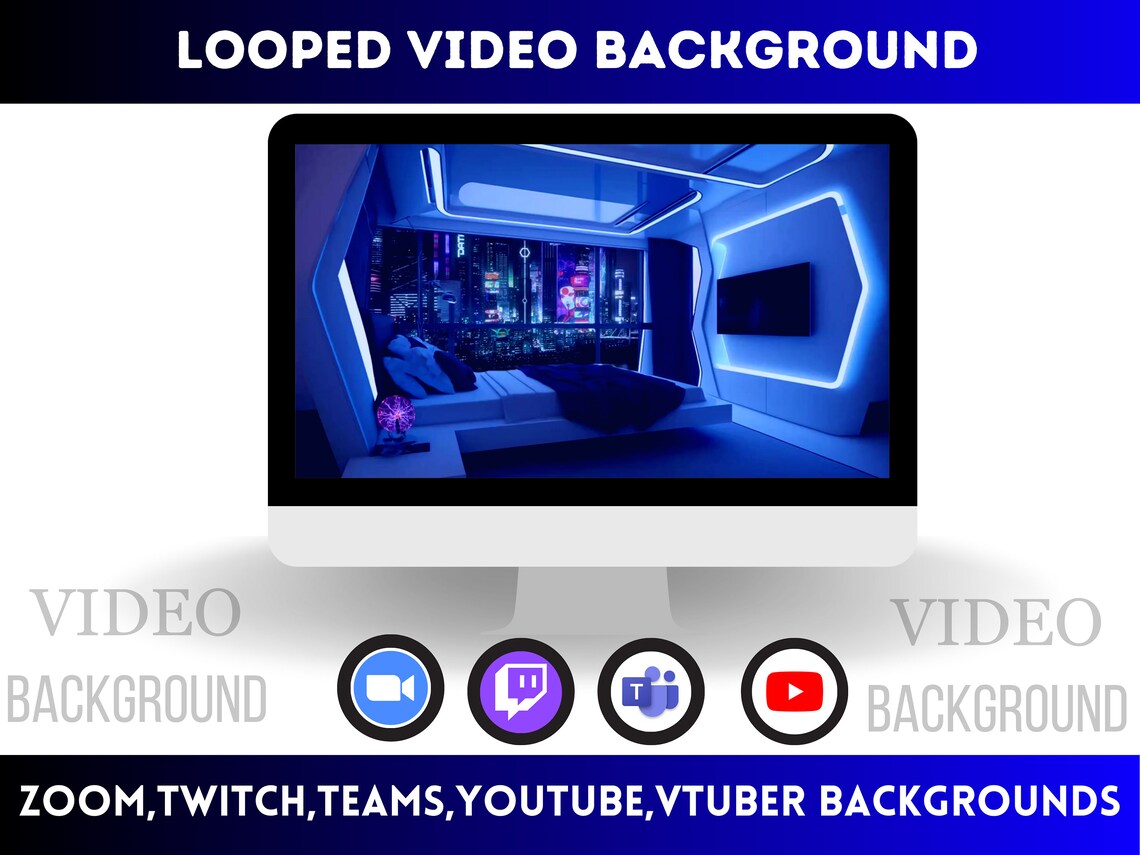 Neon Blue Lofi Vtuber Animated Background for Twitch Virtual - Etsy