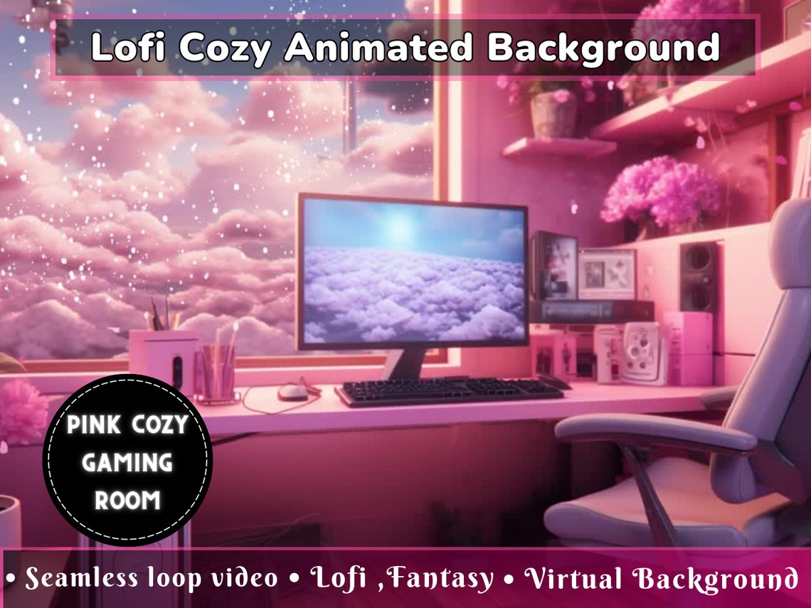 Pink Lofi Vtuber Animated Background for Twitch, Virtual Background ...