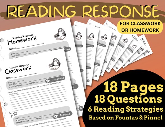 Reading Comprehension Response Classwork Homework Packet With - Etsy