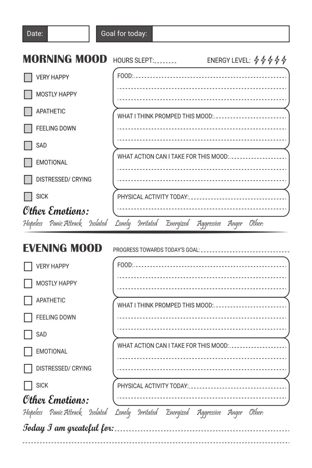 Morning Evening Mood Tracker - Etsy