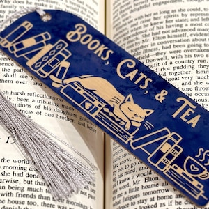 Cute Bookmark Cat Lover Bookmark Cat Lover Gift for Tea Lover Gift for ...