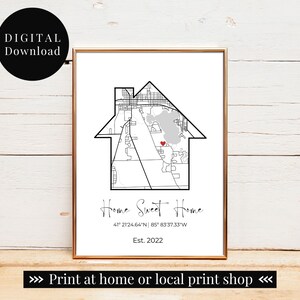 Custom Home Map Digital Download, Housewarming Gift, Custom City Map ...