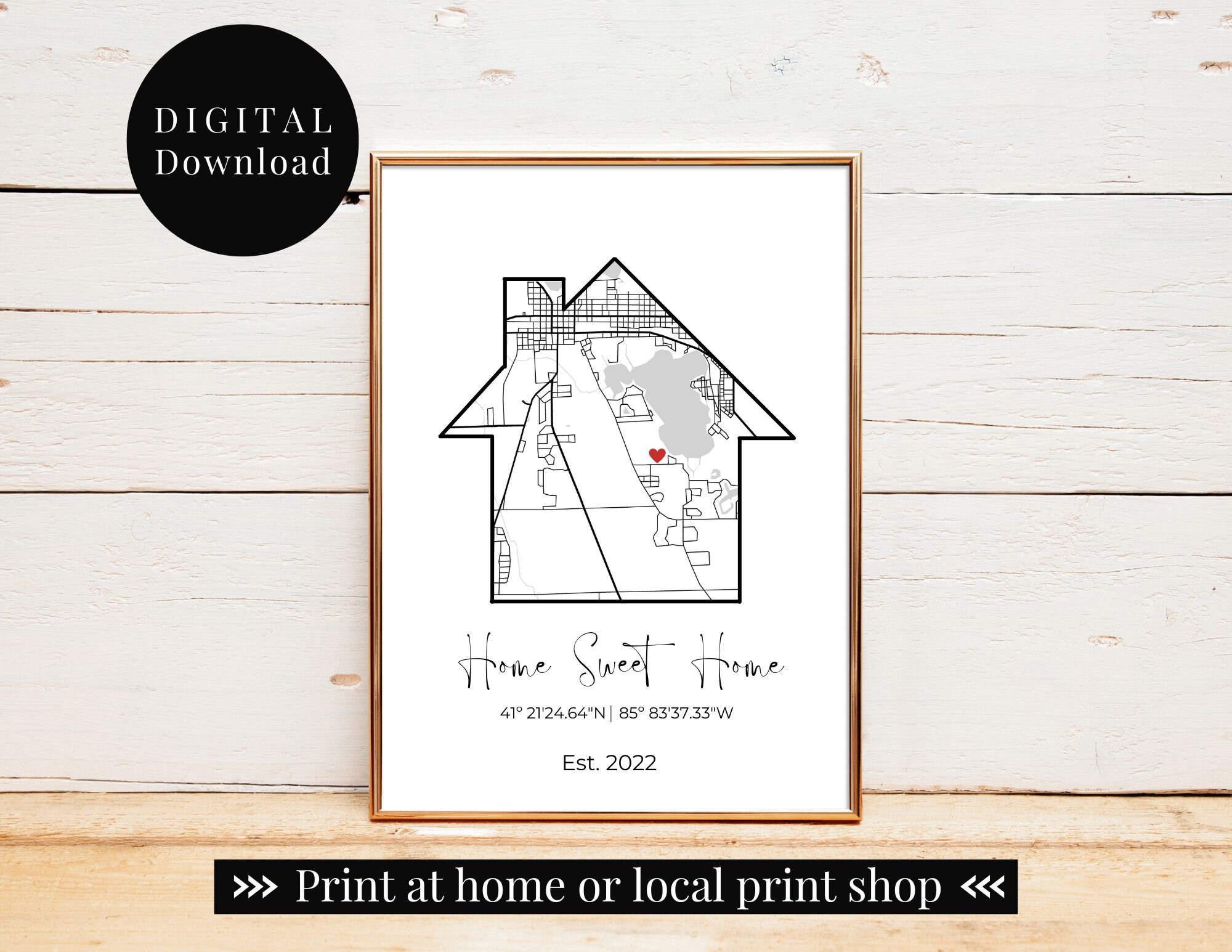 Custom Home Map Digital Download, Housewarming Gift, Custom City Map ...