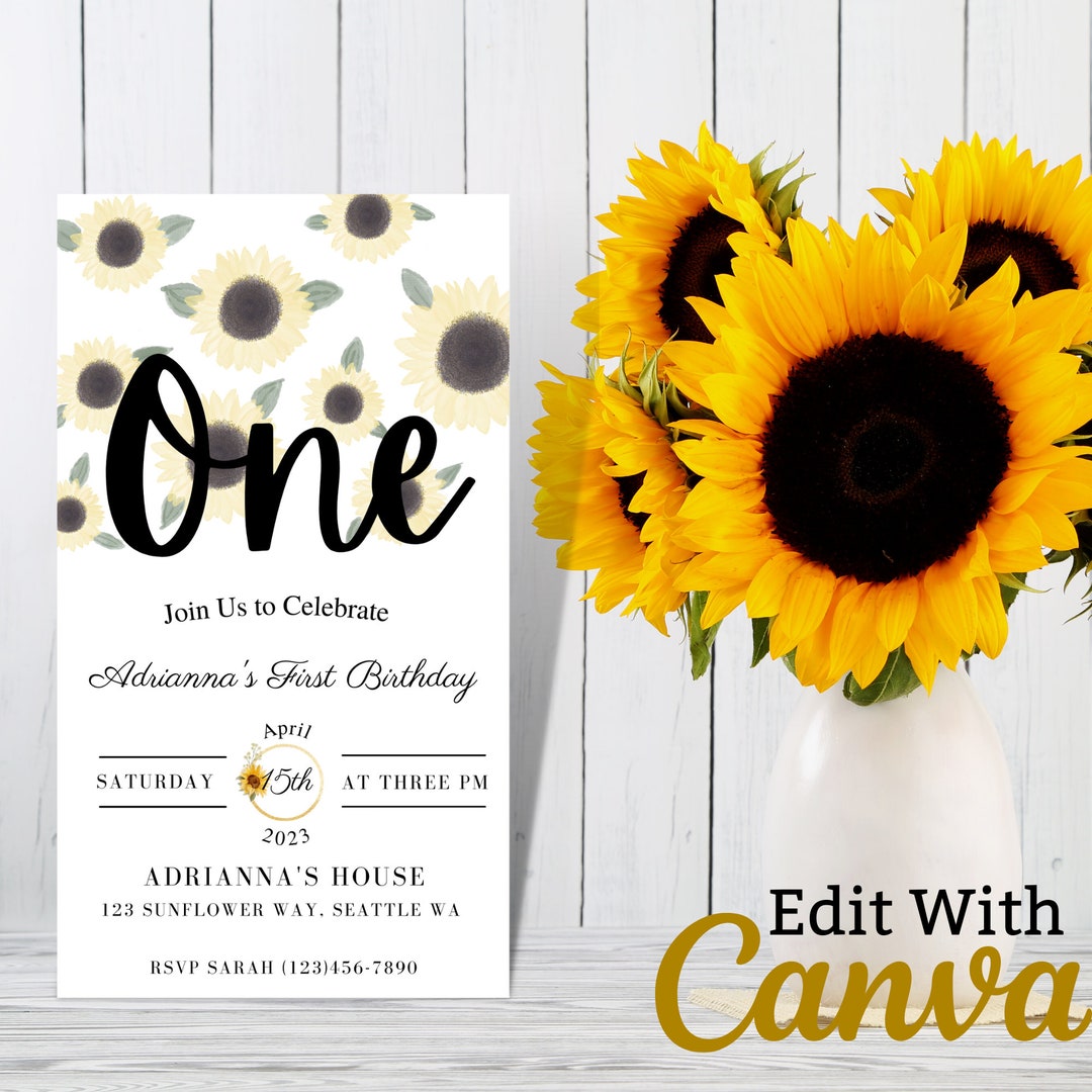 Sunflower Digital Birthday Invitation, Instant Download Invite ...