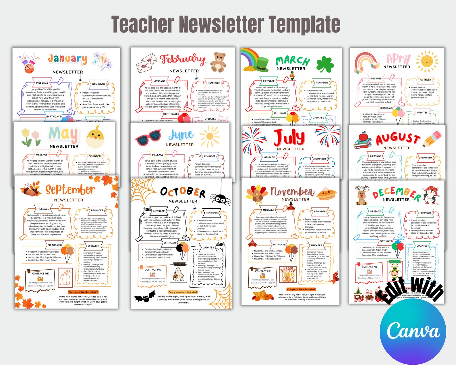 Newsletter Template Editable Newsletter Monthly Newsletter - Etsy