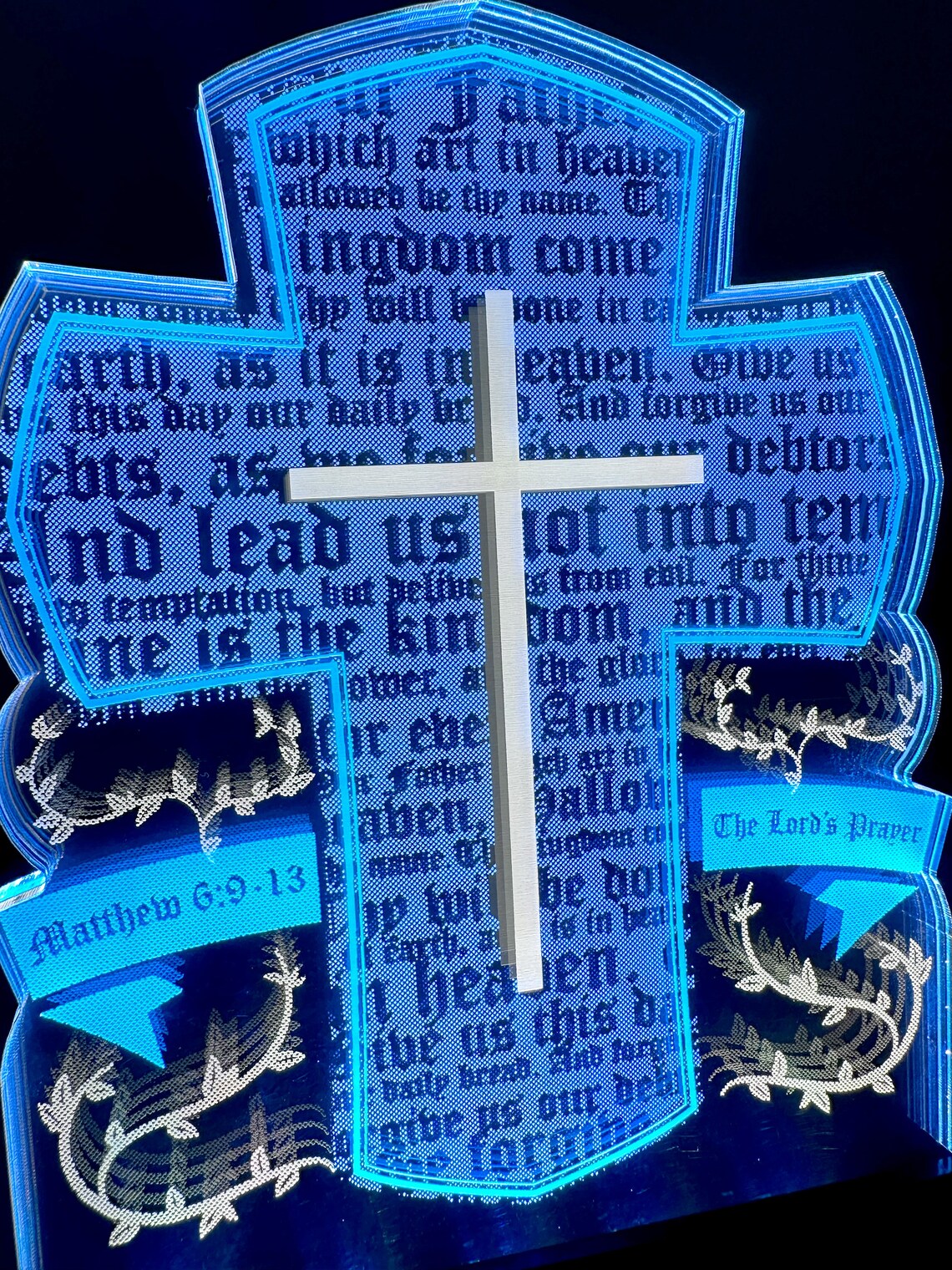 Christian Light Cross Art Catholic Art Display Lord's Prayer Sign ...