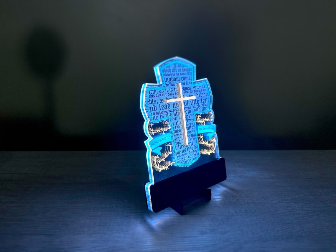 Christian Light Cross Art Catholic Art Display Lord's Prayer Sign ...