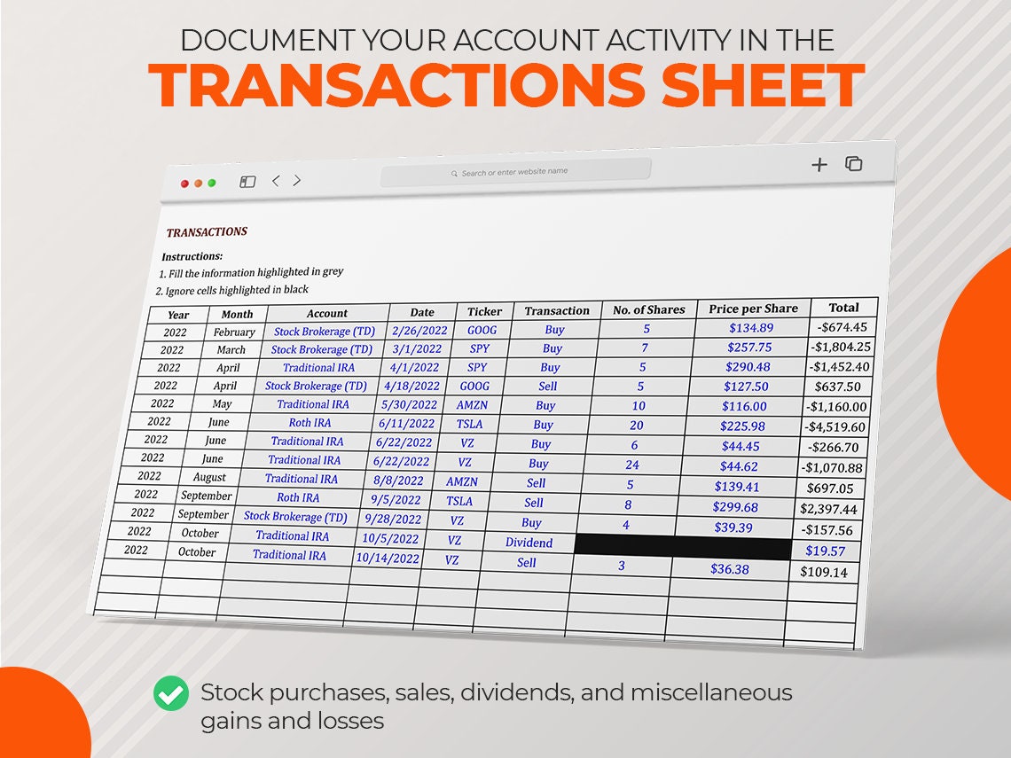 Stock Portfolio Investment Tracker Spreadsheet Template for Stock ...