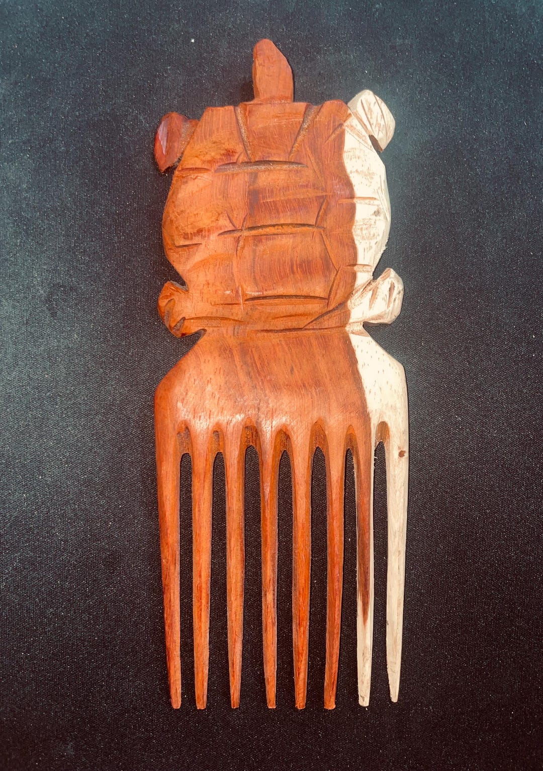 Handcrafted Wooden Afro Hair Comb With Tortoise Design - Two-tone ...