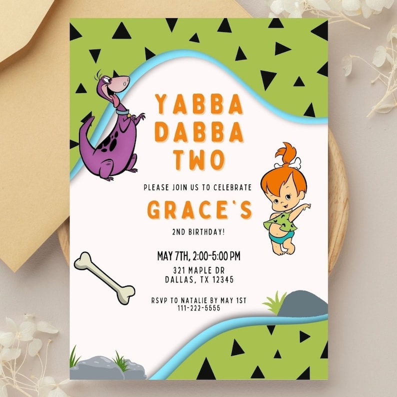 Yabba Dabba Two Birthday Invitation Template, Digital Download ...