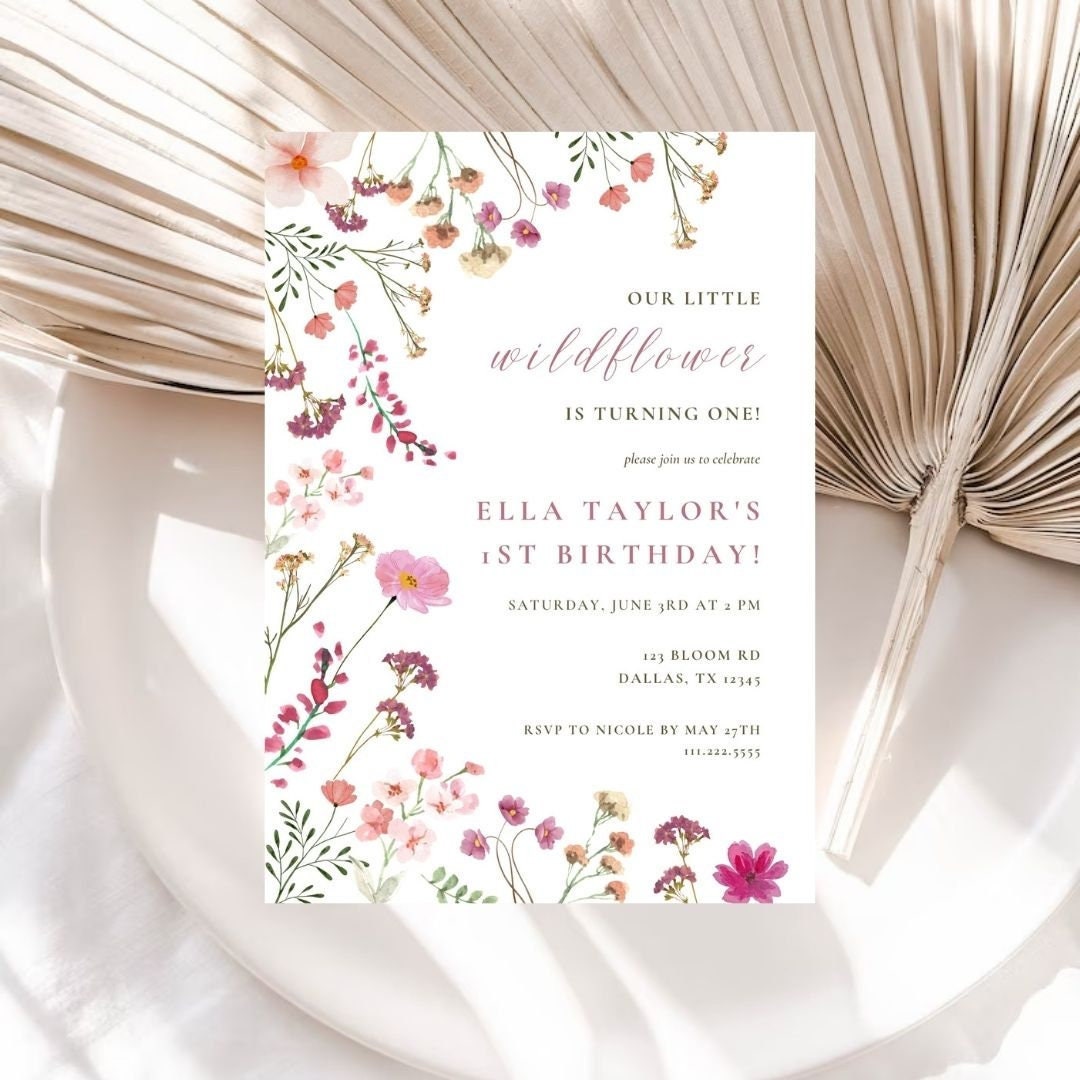 Our Little Wildflower is Turning One Editable Invitation | Wildflower ...