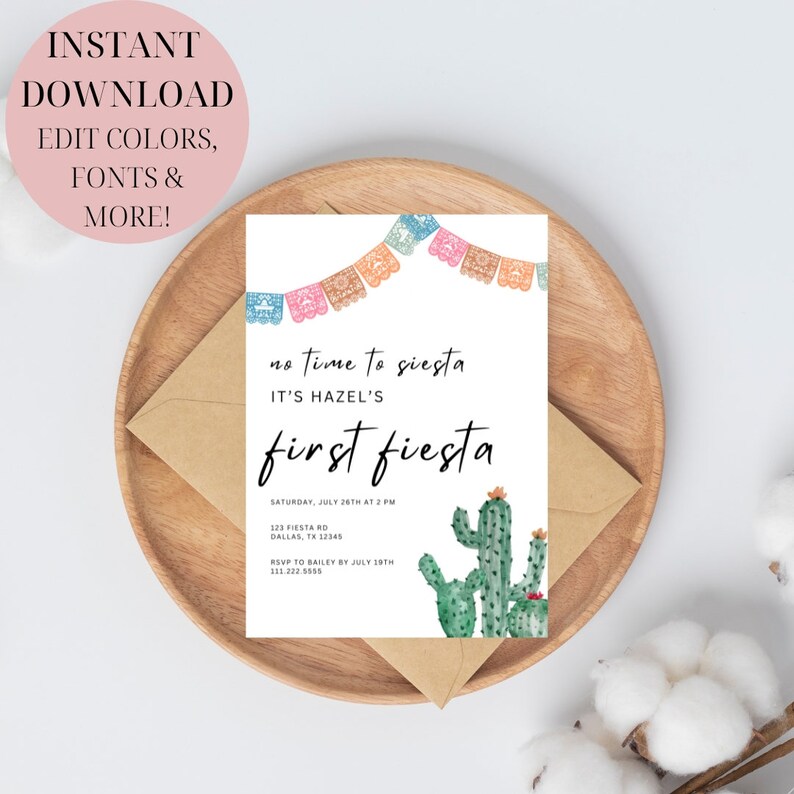 First Fiesta Birthday Invitation | Editable Fiesta Birthday Invitation ...