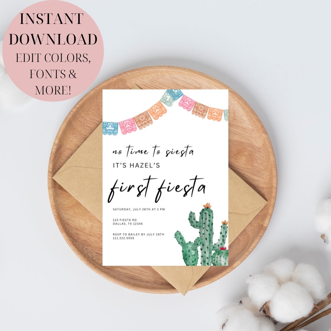 First Fiesta Birthday Invitation | Editable Fiesta Birthday Invitation ...