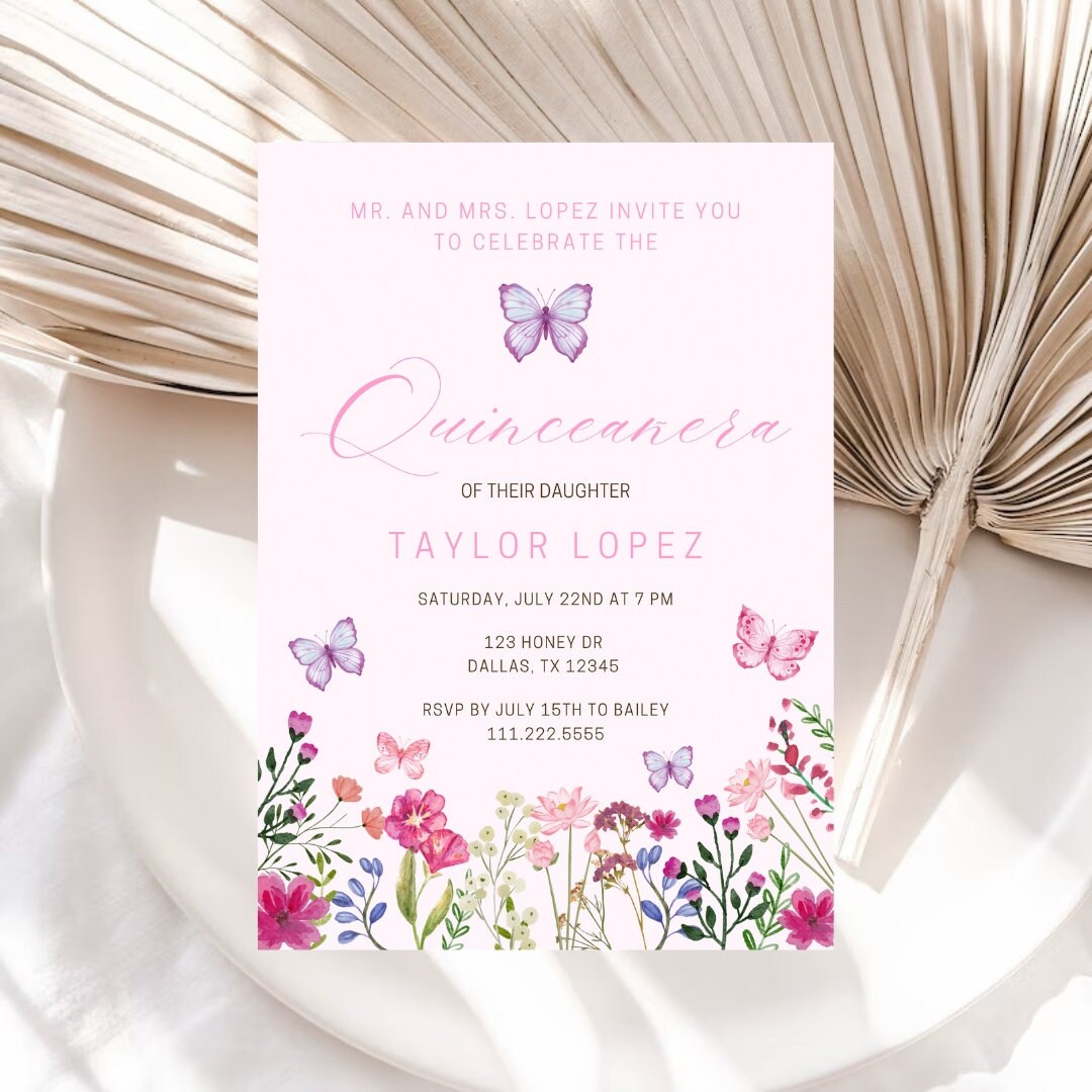 Butterfly Quinceañera Editable Invitation Pastel Butterfly Quince ...