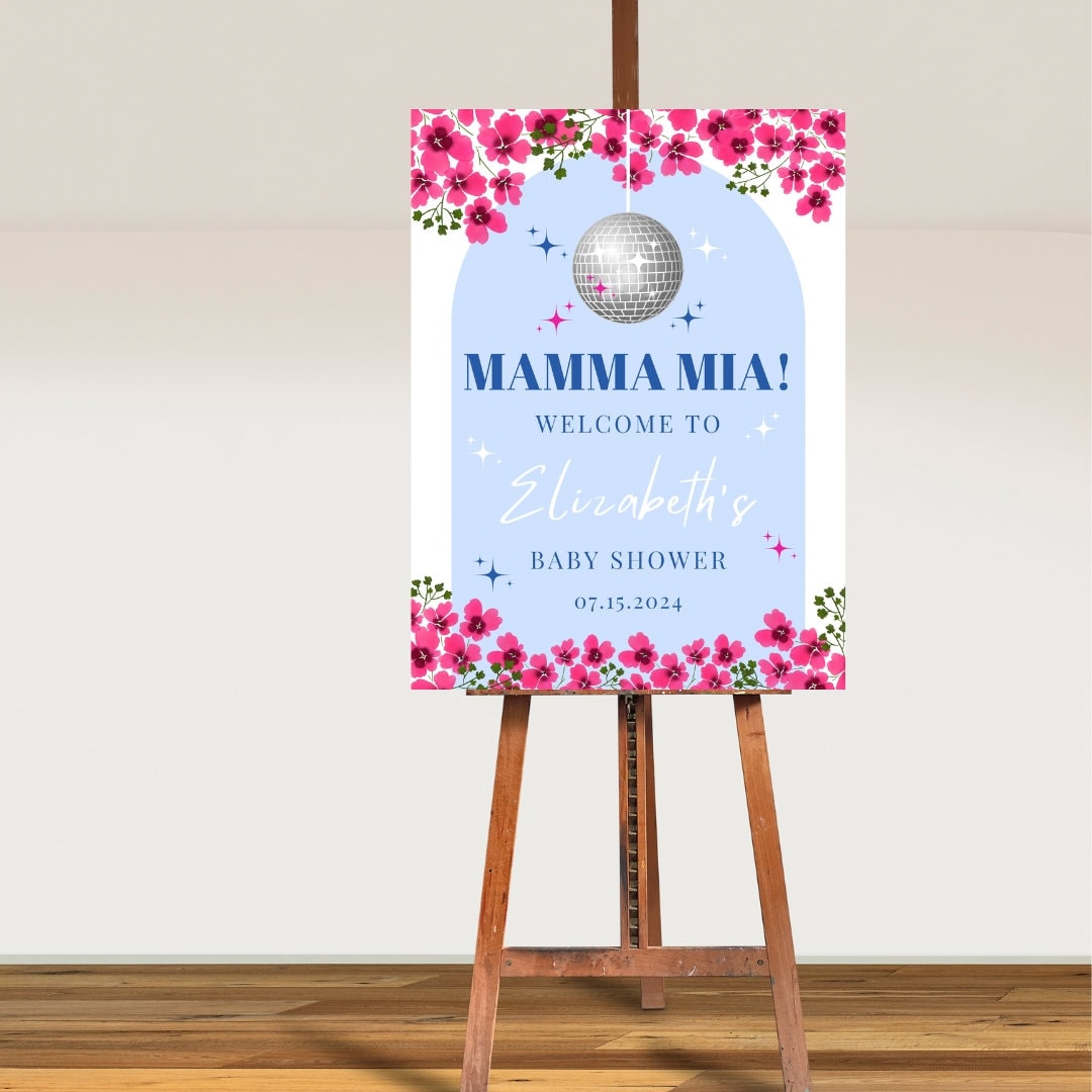 Editable Mamma Mia Baby Shower Welcome Sign | Mamma Mia Disco | Greek ...