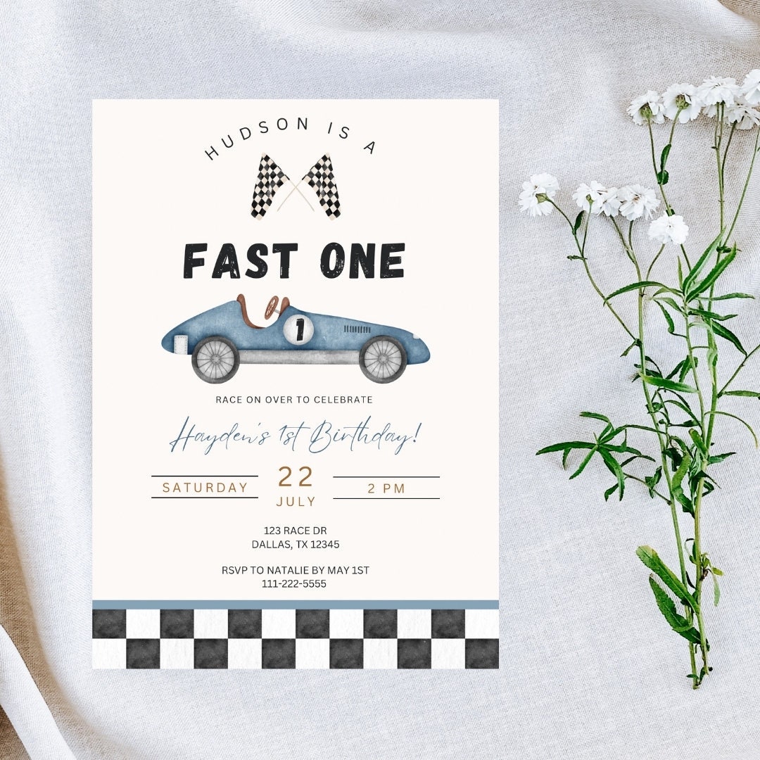 Editable Fast One Birthday Invitation Race Car First - Etsy