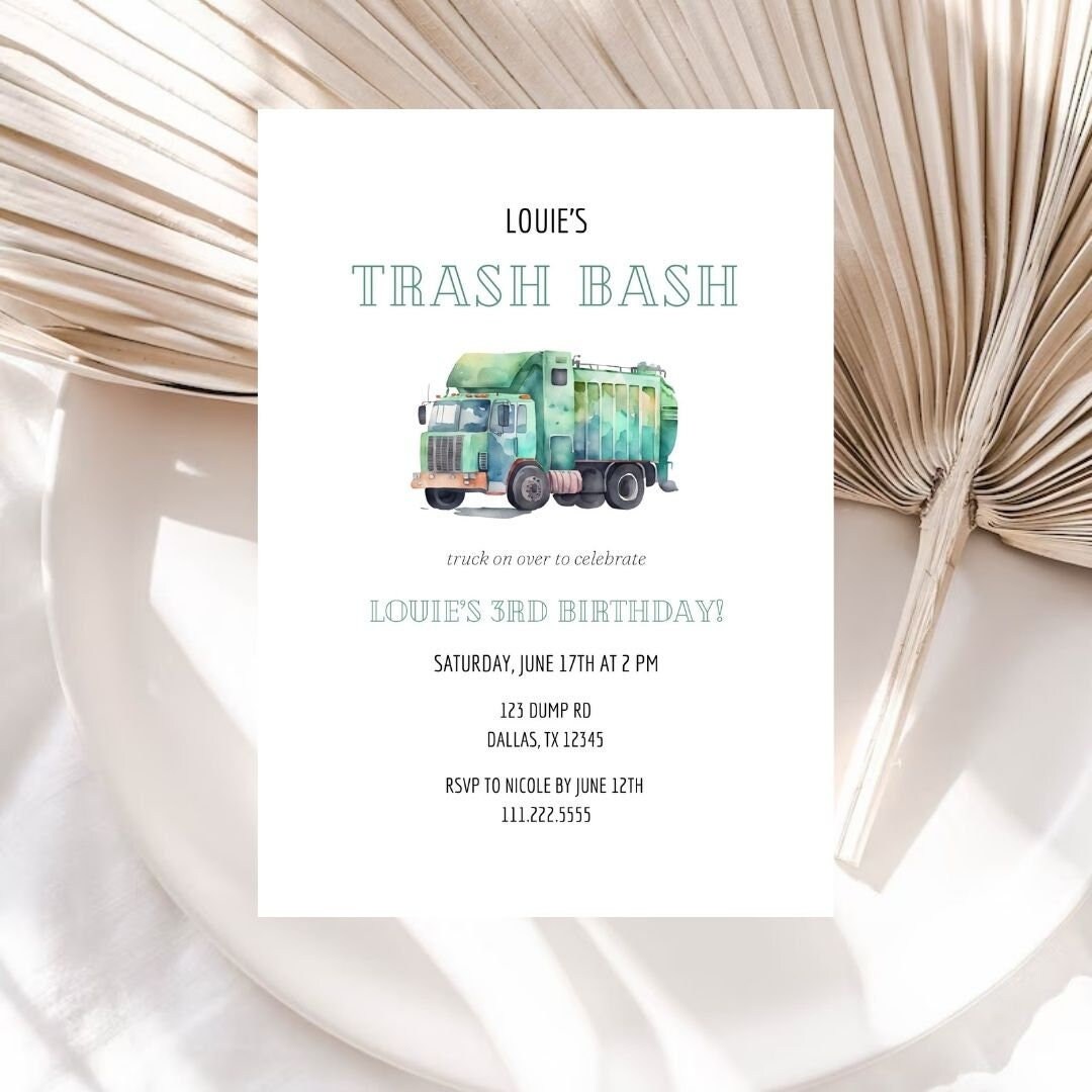 Garbage Truck Birthday Invitation | Trash Bash Invite | Trash Truck ...
