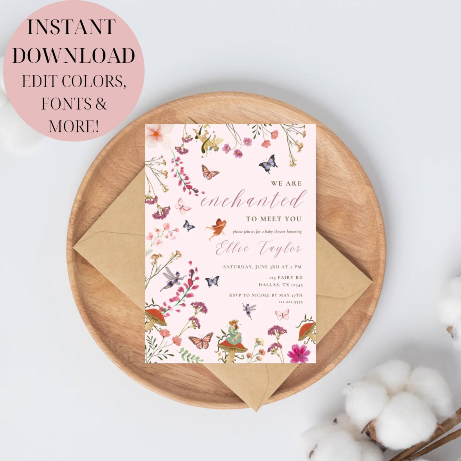 Editable We’re Enchanted to Meet You Baby Shower Invitation Bundle ...