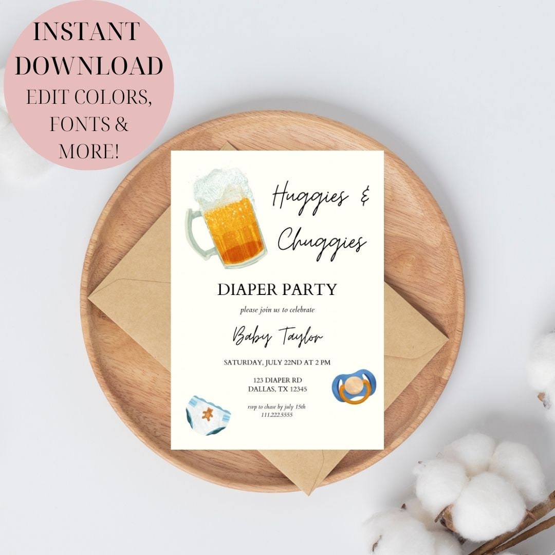 Huggies and Chuggies Diaper Party Editable Invitation A Baby is Brewing ...