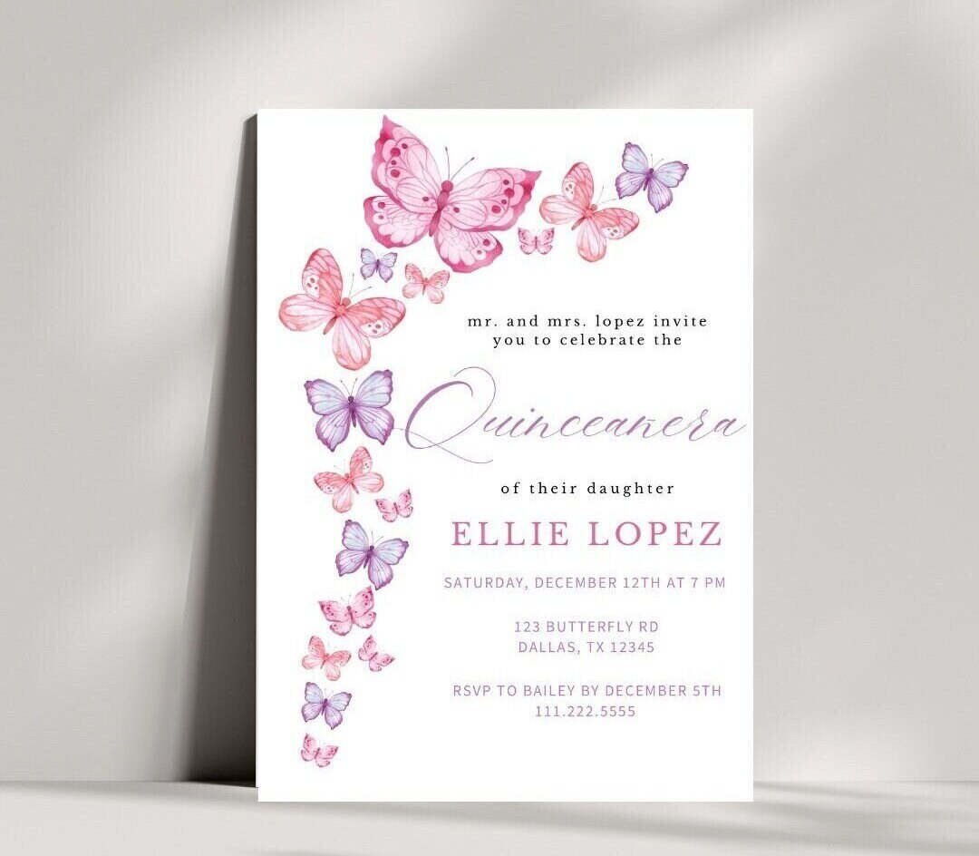 Butterfly Quinceañera Editable Invitation | Pastel Butterfly Quince ...