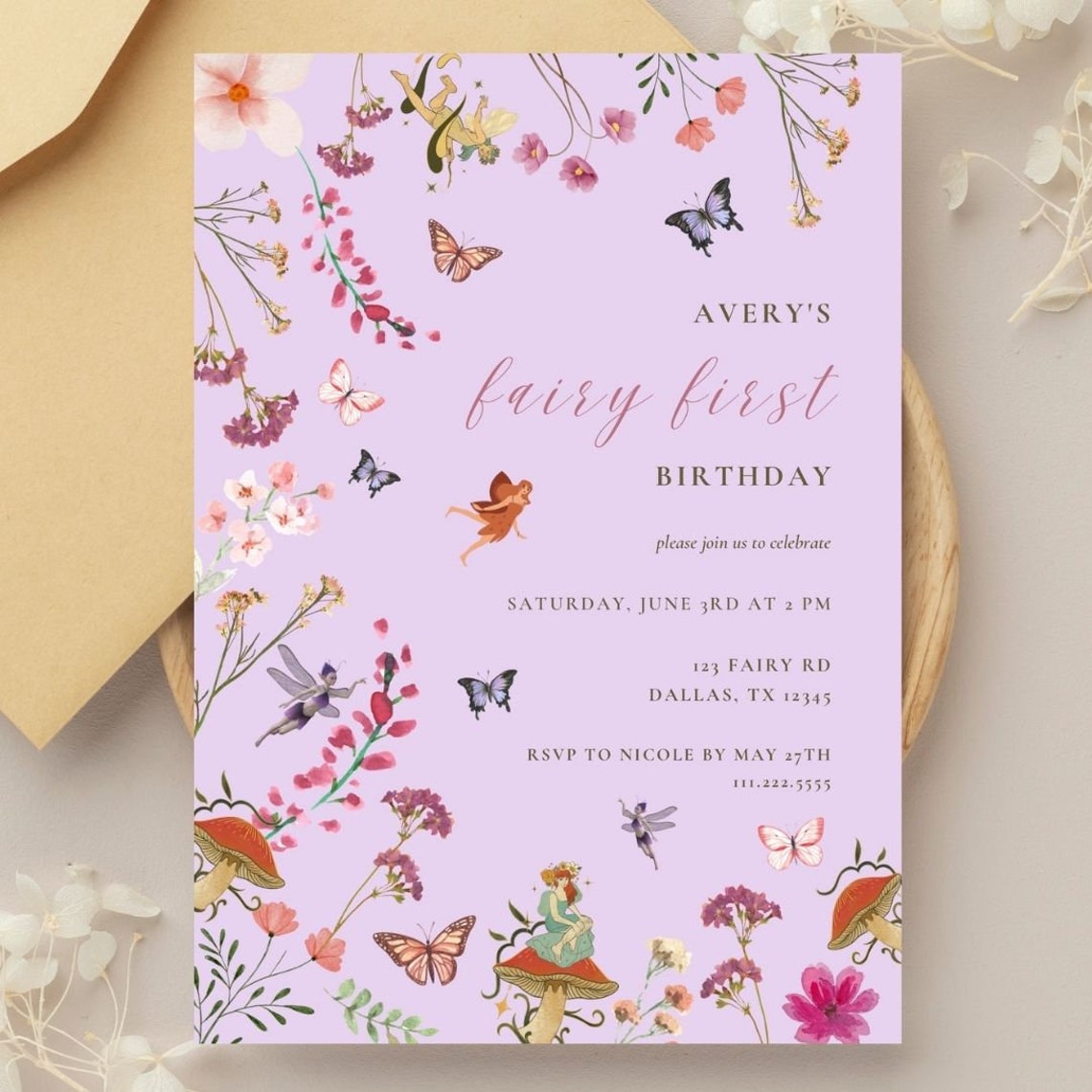 Fairy First Birthday Invitation Fairy 1st Birthday Template Enchanted ...