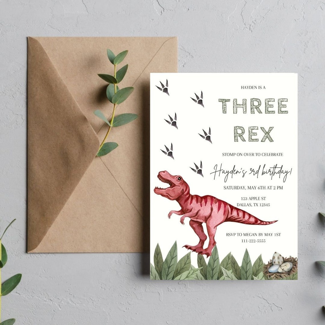 Three-rex Invitation, Editable Dinosaur Birthday Invite, Three Rex ...