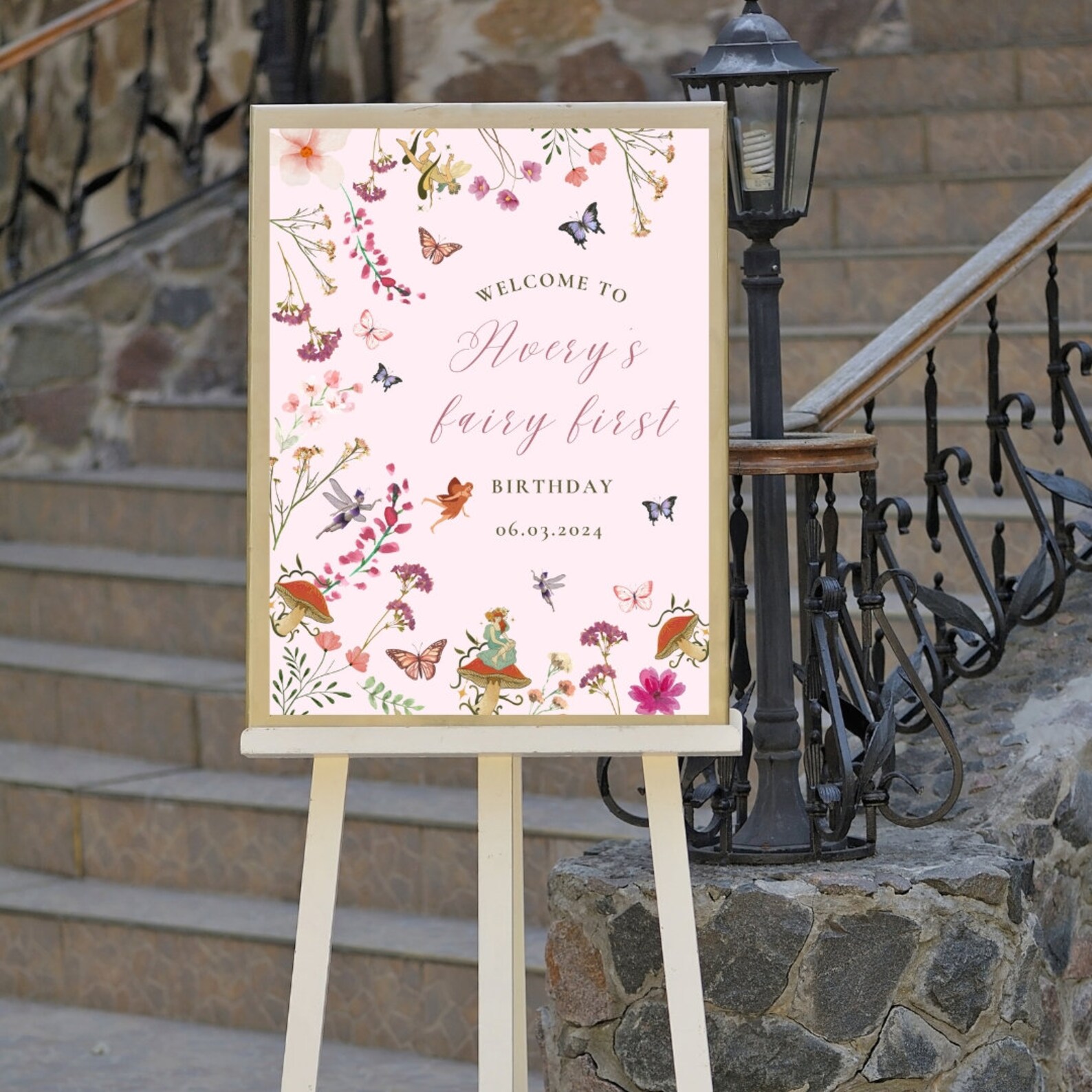 Fairy First Birthday Welcome Sign Editable Fairy 1st Birthday Welcome ...