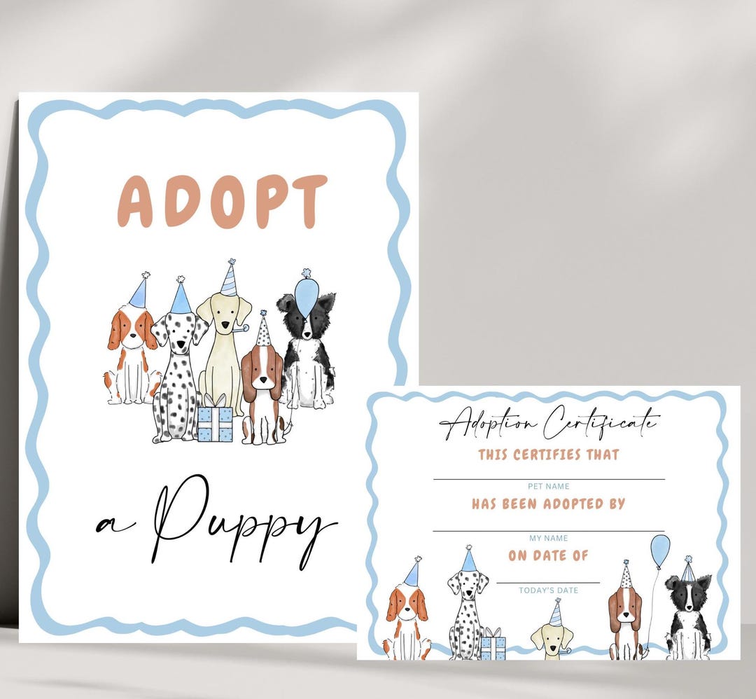 Adopt A Puppy Certificate Card and Sign | Editable Dog Adoption ...