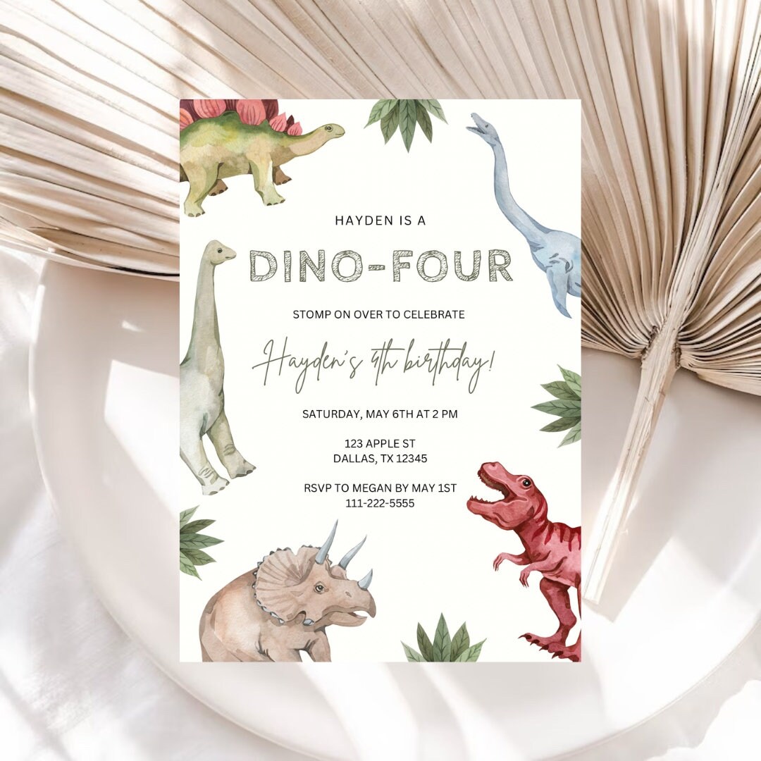 Dino-four Invitation Dinosaur Birthday Template Rawr Im Four Invite ...
