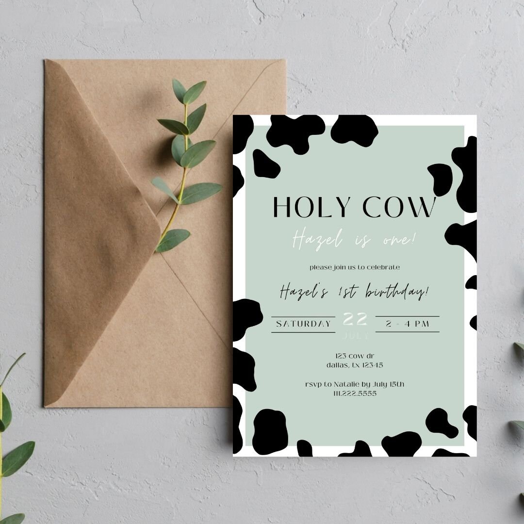 Holy Cow I’m One Birthday Invitation, Holy Cow 1st Birthday Invite ...