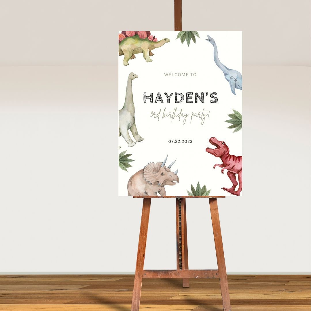 Three-rex Welcome Sign | Editable Dinosaur Birthday Welcome Sign | T ...