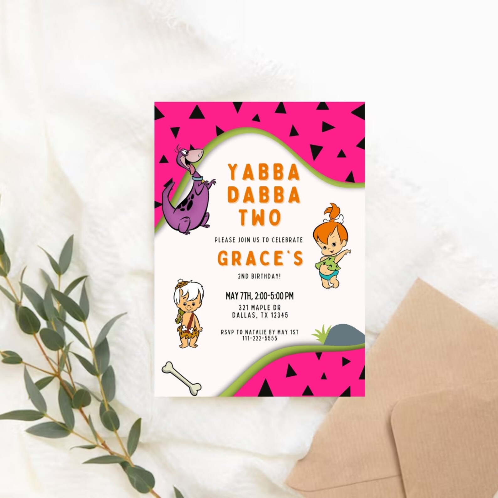 Yabba Dabba Two Editable Birthday Invitation | Digital Download | Pink ...