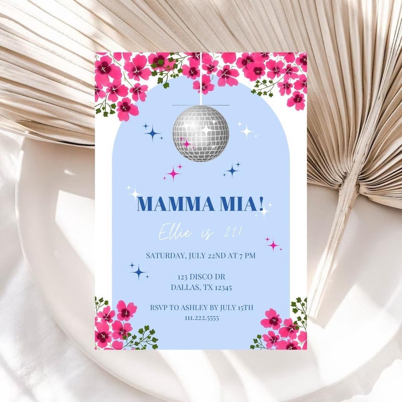 Mamma Mia Birthday Invitation Mamma Mia Disco Party Greek Birthday ...