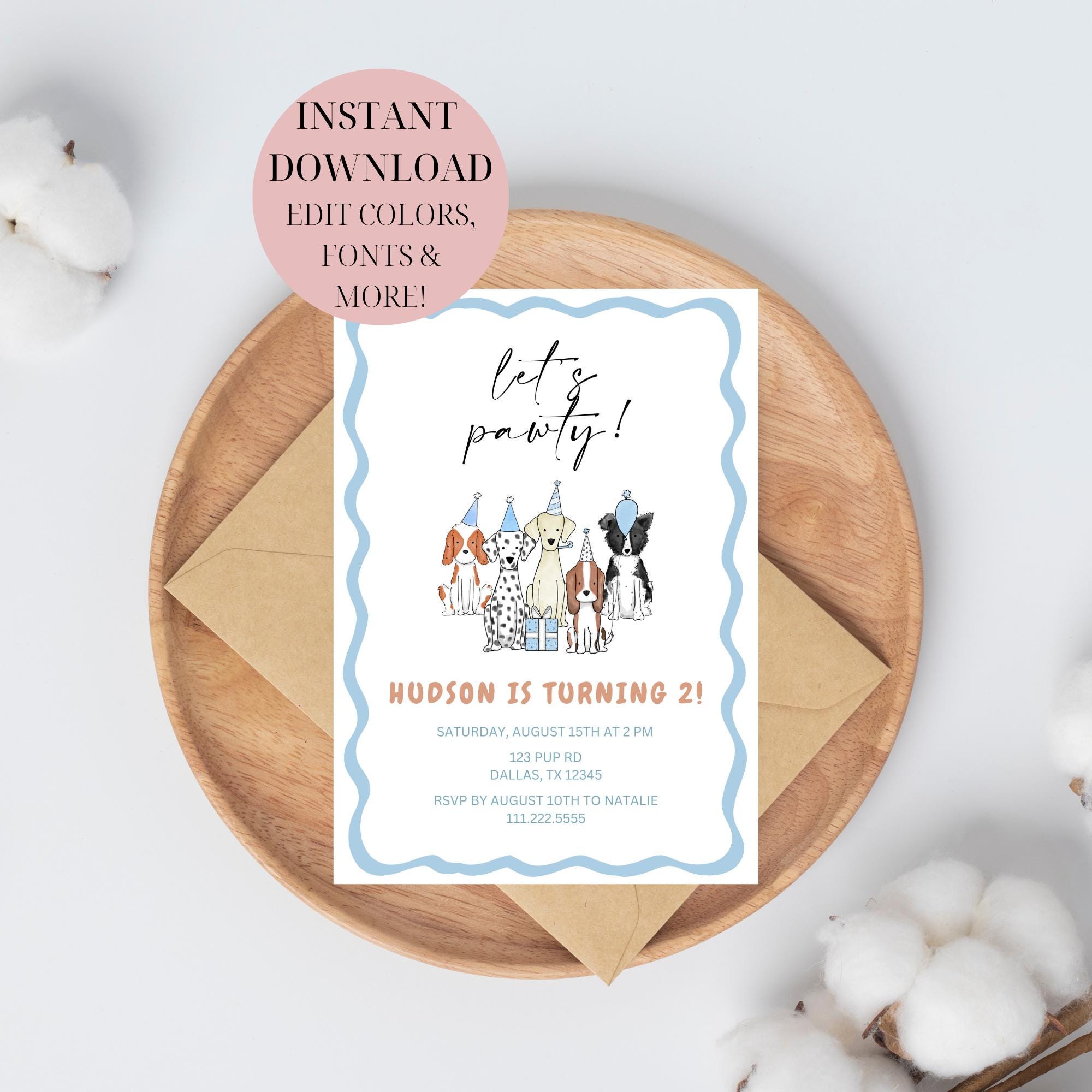 Puppy Pawty Theme Birthday Invitation | Editable Dog Theme Party ...