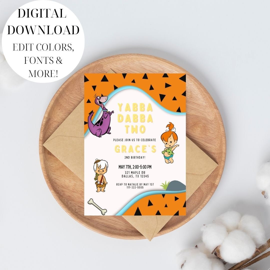 Yabba Dabba Two Birthday Invitation Template,digital Download,orange ...